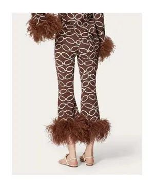 Valentino Garavani Feather-trim Chain-print Trousers