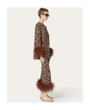 Valentino Garavani Feather-trim Chain-print Trousers