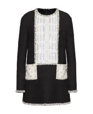 Valentino Garavani Short Dress In Embroidered Cotton Couture Tweed - Black