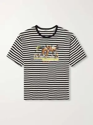 BODE Printed Striped Ribbed Cotton-jersey T-shirt - Black