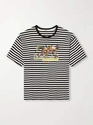 BODE Printed Striped Ribbed Cotton-jersey T-shirt - Black