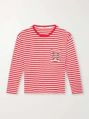 BODE Logo-embroidered Striped Ribbed Cotton-jersey T-shirt - Red