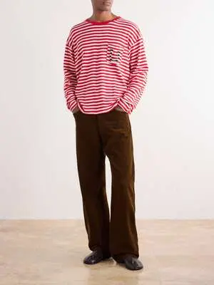 BODE Logo-embroidered Striped Ribbed Cotton-jersey T-shirt