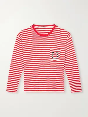 BODE Logo-embroidered Striped Ribbed Cotton-jersey T-shirt - Red