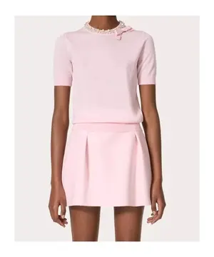 Valentino Garavani Embellished Fine-knit Crewneck T-shirt