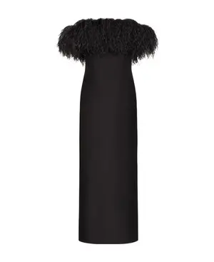 Valentino Garavani Feather-trimmed Strapless Midi Dress