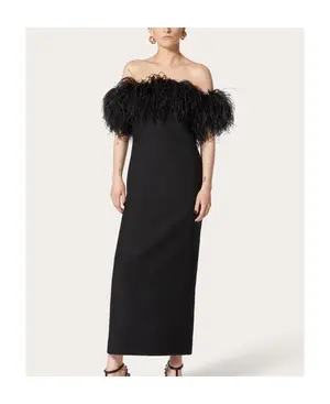 Valentino Garavani Feather-trimmed Strapless Midi Dress