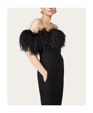Valentino Garavani Feather-trimmed Strapless Midi Dress