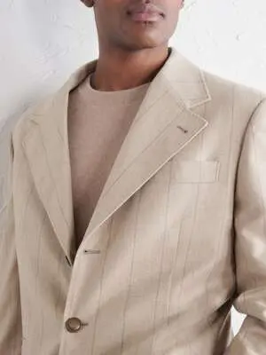 Brunello Cucinelli Pinstripe Wool, Silk And Cashmere-blend Suit Jacket
