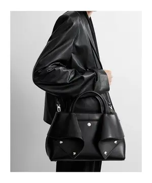 TOTEME Foldover Detailed Small Tote Bag - Black