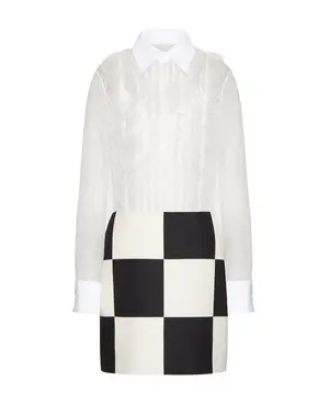 Valentino Garavani Crepe Couture Checked Long-sleeved Dress