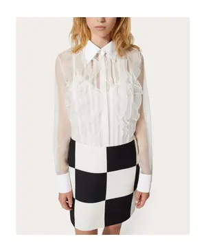 Valentino Garavani Crepe Couture Checked Long-sleeved Dress