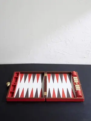 Assouline Pebble-grain Leather, Brass And Wood Backgammon Set