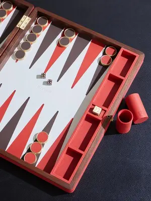 Assouline Pebble-grain Leather, Brass And Wood Backgammon Set