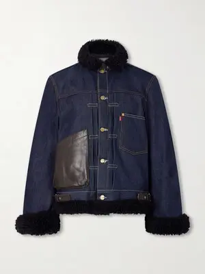 Sacai Levi's Plush-trimmed Denim Jacket - Blue