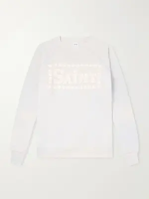 SAINT MXXXXXX Saint Printed Distressed Cotton-jersey Sweatshirt - Blue
