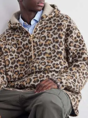 Kapital Hooded Leopard-jacquard Half-zip Sweater