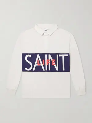 SAINT MXXXXXX Saint Life Printed Cotton-jersey Polo Shirt - White