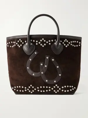 BODE Studded Leather-trimmed Suede Tote Bag - Brown