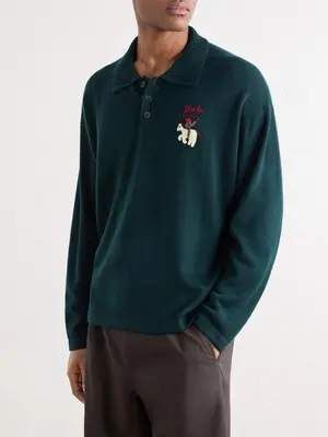 BODE Logo-detailed Merino Wool Polo Shirt - Green