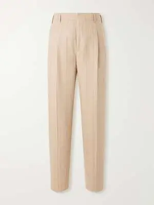 Brunello Cucinelli Striped Pleated Straight-leg Wool-silk And Cashmere-blend Suit Trousers - Camel