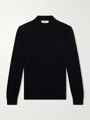 Brunello Cucinelli Silk And Cotton-blend Rollneck Sweater - Black