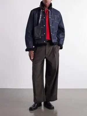 Sacai Levi's Plush And Leather-trimmed Denim Jacket - Blue