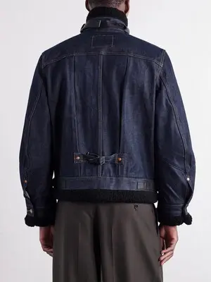 Sacai Levi's Plush And Leather-trimmed Denim Jacket - Blue