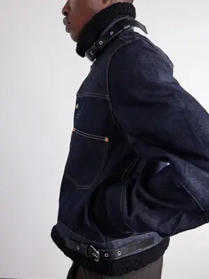 Sacai Levi's Plush And Leather-trimmed Denim Jacket - Blue