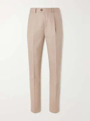 Brunello Cucinelli Tapered Pleated Virgin Wool, Cashmere And Silk-blend Trousers