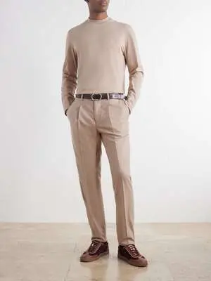 Brunello Cucinelli Tapered Pleated Virgin Wool, Cashmere And Silk-blend Trousers