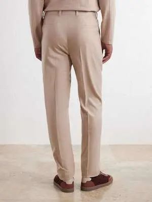 Brunello Cucinelli Tapered Pleated Virgin Wool, Cashmere And Silk-blend Trousers