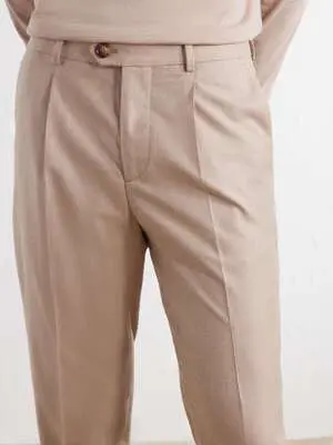 Brunello Cucinelli Tapered Pleated Virgin Wool, Cashmere And Silk-blend Trousers