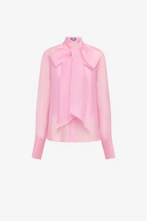 LEO LIN Dressage Silk Organza Tie Blouse - Pink