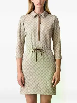 JOOP! Monogram-print Drawstring-waist Mini Dress - Neutrals