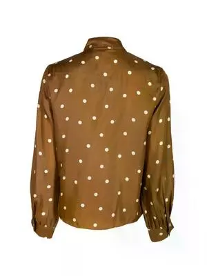 The Great. Zenith Polka-dot Pussy-bow Shirt - Brown