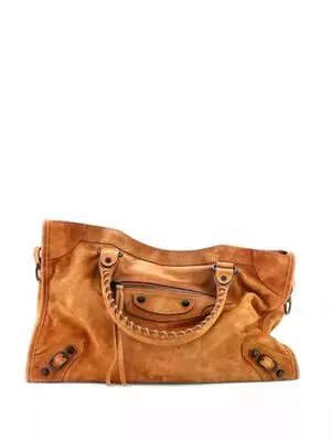 Balenciaga City Classic Studs Bag Suede Medium Satchel - Brown