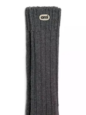 AMI Paris Wool Socks With Patch - Grey