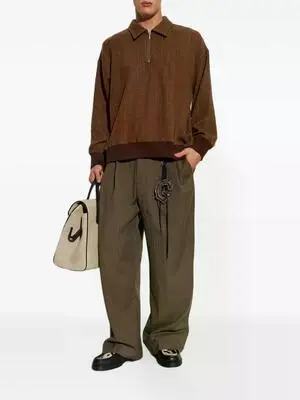 SONG FOR THE MUTE Ribbed-knit Zip-up Polo Shirt - Brown