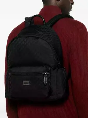 Emporio Armani Logo-jacquard Front-zip Backpack - Black