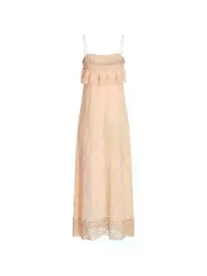 Chloé Thin-strap Long Dress In Silk Jacquard & Lace