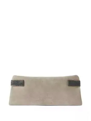 Brunello Cucinelli Monili-embellished Suede Clutch Bag - Grey
