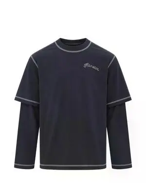 FLANEUR Contrast-stitch Layered-sleeve T-shirt - Blue