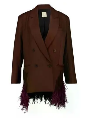 PAULA Embroidered Feather Blazer - Brown
