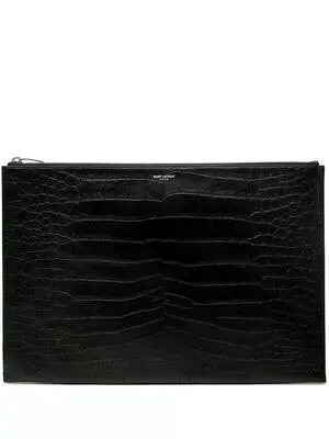 SAINT LAURENT 2016 Croc Embossed Leather Document Holder Clutch Bag