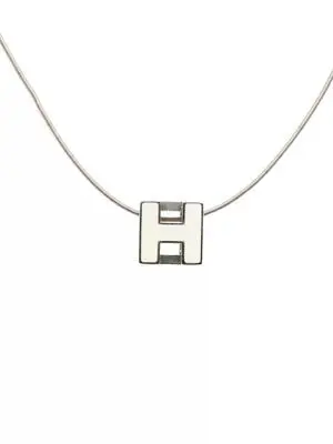 Hermès 2000-2010 Palladium Plated Enamel Cage Dh Cube Necklace Costume Necklace - Silver
