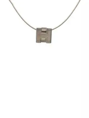 Hermès 2000-2010 Palladium Plated Enamel Cage Dh Cube Necklace Costume Necklace