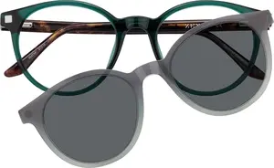 Zenni Round Glasses W/ Snap-on Sunlens Green / Tortoiseshell Plastic Full Rim Frame