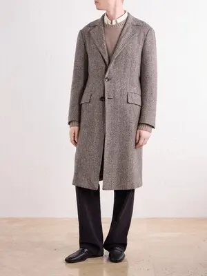 Kiton Herringbone Cashmere And Wool-blend Coat