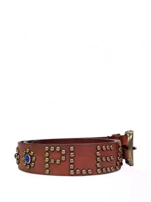 PLEASURES Studded Leather Belt - Brown